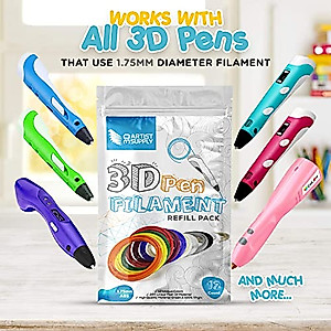 3D Pen Filament Refills - 1.75mm ABS Printer Refill Pack - 240 Linear Feet in 20 Foot Lengths Per Color - 80 Stencil E-Book & Bonus Glow in The Dark Color Included by 3D Artist Supply