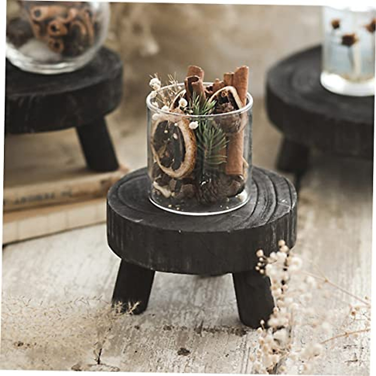 ifundom Wooden Potted Plant Stand Flower Pot Display Stand Dessert Stand House Plants Indoors Live Black Round Tray Coffee Tray Tea Trays for Serving Wood Riser Mouton Potted Flower Small