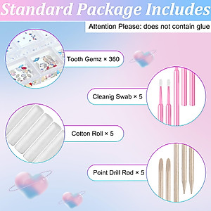 377 Pieces Tooth Gem Kit Tooth Jewelry Kit DIY Fashionable Tooth Artificial Crystal Reflective Tooth for Halloween Christmas Teeth Party Decorations (Bright Style)