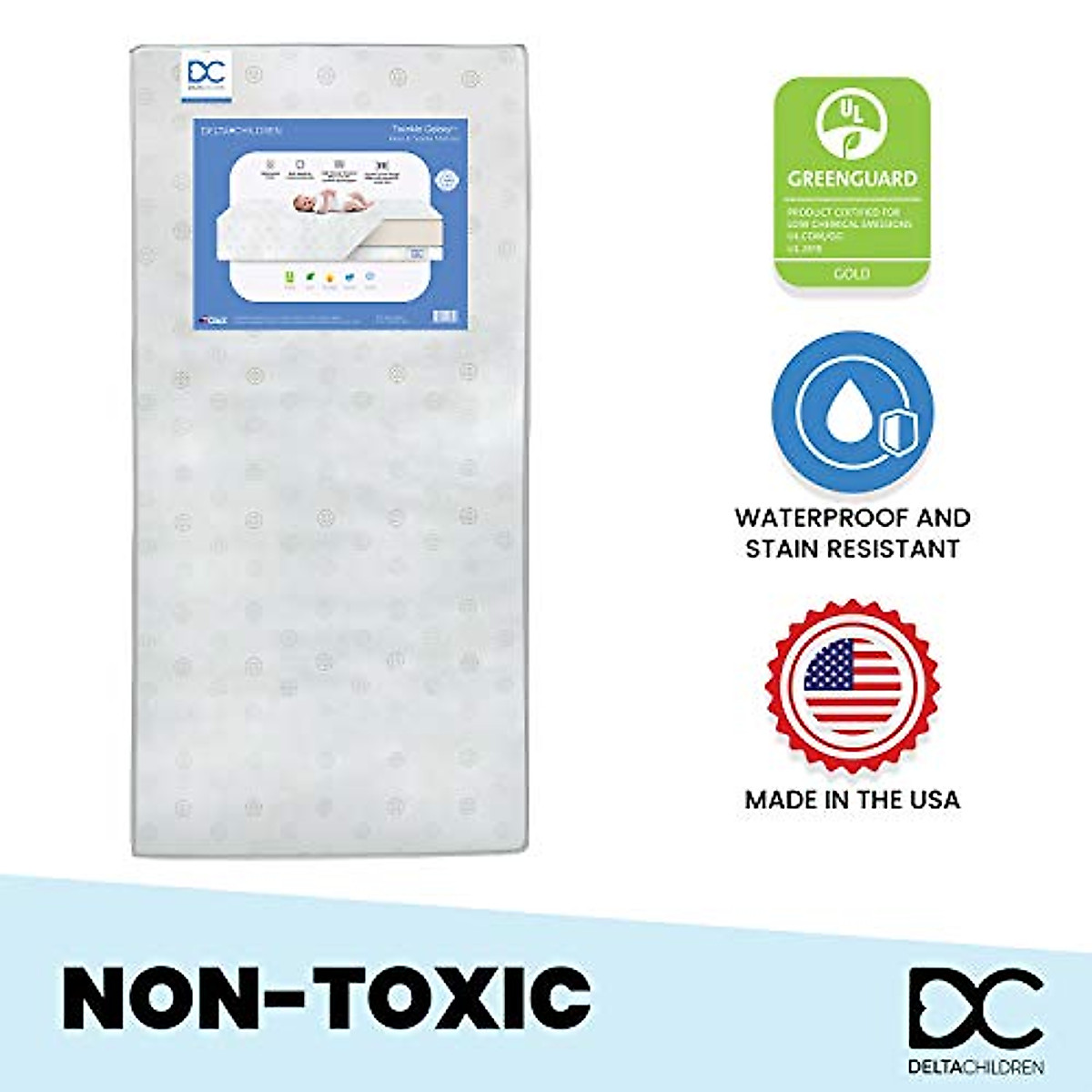 Baby Shark Plastic Sleep and Play Plastic Toddler Bed + Delta Children Twinkle Galaxy Dual Sided Recycled Fiber Core Crib and Toddler Mattress (Bundle)