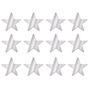 Beistle 57027-S Silver Metallic Star Cutouts, 3-1/2 Inch, 12 Pieces Per Package