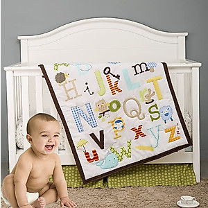 Brandream Nursery Bedding for Boys ABC Crib Bedding 3 Piece Cute Owls Elephant Whale Comforter Set, Mint Blue Grey