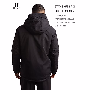 Hurley Men's Winter Jacket - Warm Sherpa Lined Outdoor Jacket with Multiple Pockets - Men's Zip Up Hooded Ski Jackets (S-XL), Size Large, Black