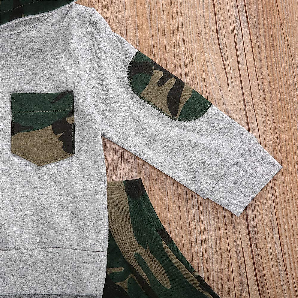 Infant Toddler Baby Camo Hoodie Set Boy Fall Camouflage Pullover Hoodies Sweatshirt Long Pants Outfit Clothes (Grey,18-24 Months)