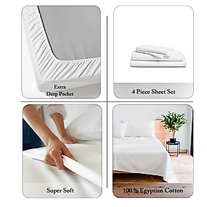 BLUECLANS Twin Size Sheet Set Ivory 1000 Thread Count Egyptian Cotton Sheets 4 Pc Bed Sheet Set 17” Deep Pocket Cooling Sheets Luxury Bedding Sateen Weave Flat, Fitted Sheet, 2 Pillow Cases