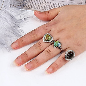 LUBINGSHINE 3 Pieces Mood Ring Changes Colors When Emotion Feeling Changes Adults Heart Water Drop Mood Rings for Women (Heart & Drop)