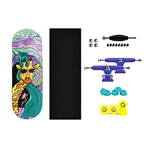 Teak Tuning 32mm Pro Fingerboard Heat Transfer Graphic Complete - Fully Assembled with Pro Level Parts - Pro Shaped Wood Deck (34x97mm), UltraSpin Wheels, Prodigy Trucks - Graffiti Giraffe