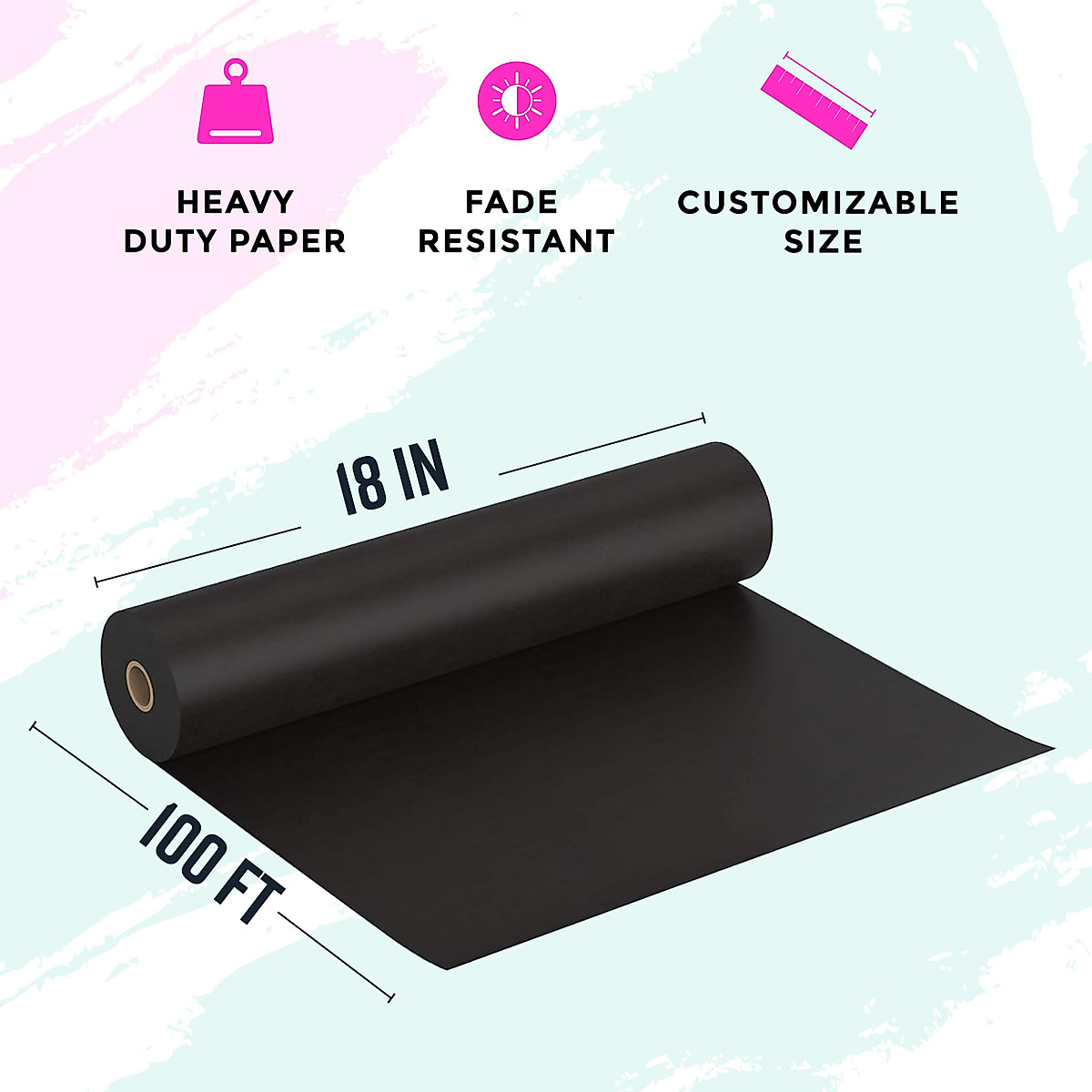 Black Kraft Arts and Crafts Paper Roll - 18 inches by 100 Feet (1200 Inch) - Ideal for Paints, Wall Art, Easel Paper, Fadeless Bulletin Board Paper, Gift Wrapping Paper and Kids Crafts - Made in USA