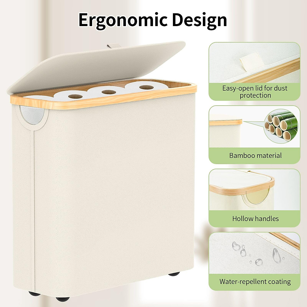 Toilet Paper Storage, 32L Large Toilet Paper Basket Organizer for Bathroom, Toilet Paper Storage Holder Stand with Lid, Footbase, Handle-Beige