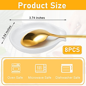 Irenare 8 Pcs Ceramic Spoon Rest for Kitchen Counter Porcelain Spoon Holder for Stove Top Spoon Utensil Rest Dishwasher Safe Spoon Cradle for Home Kitchen Accessories, White (3.74 x 3.54 Inch)