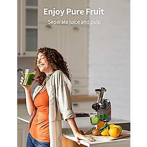 Kalado Slow Juicer Machines Vegetable and Fruit, 3”Extra Large Chute with Quiet Motor & Reverse Function, Cold Press Juicer 200W Power, BPA-Free & 2 Heat-Resistant Glasses in Jet Black