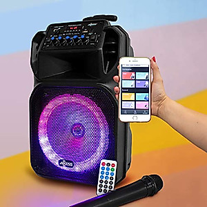 Axess Portable Wireless Bluetooth Speaker — 8 Inch Woofer & 1.5" Tweeter, TWS Link+, Wireless Microphone FM Radio Aux USB and Mic Inputs, Stereo Sound System Speakers with LED Lights Model PABT6038