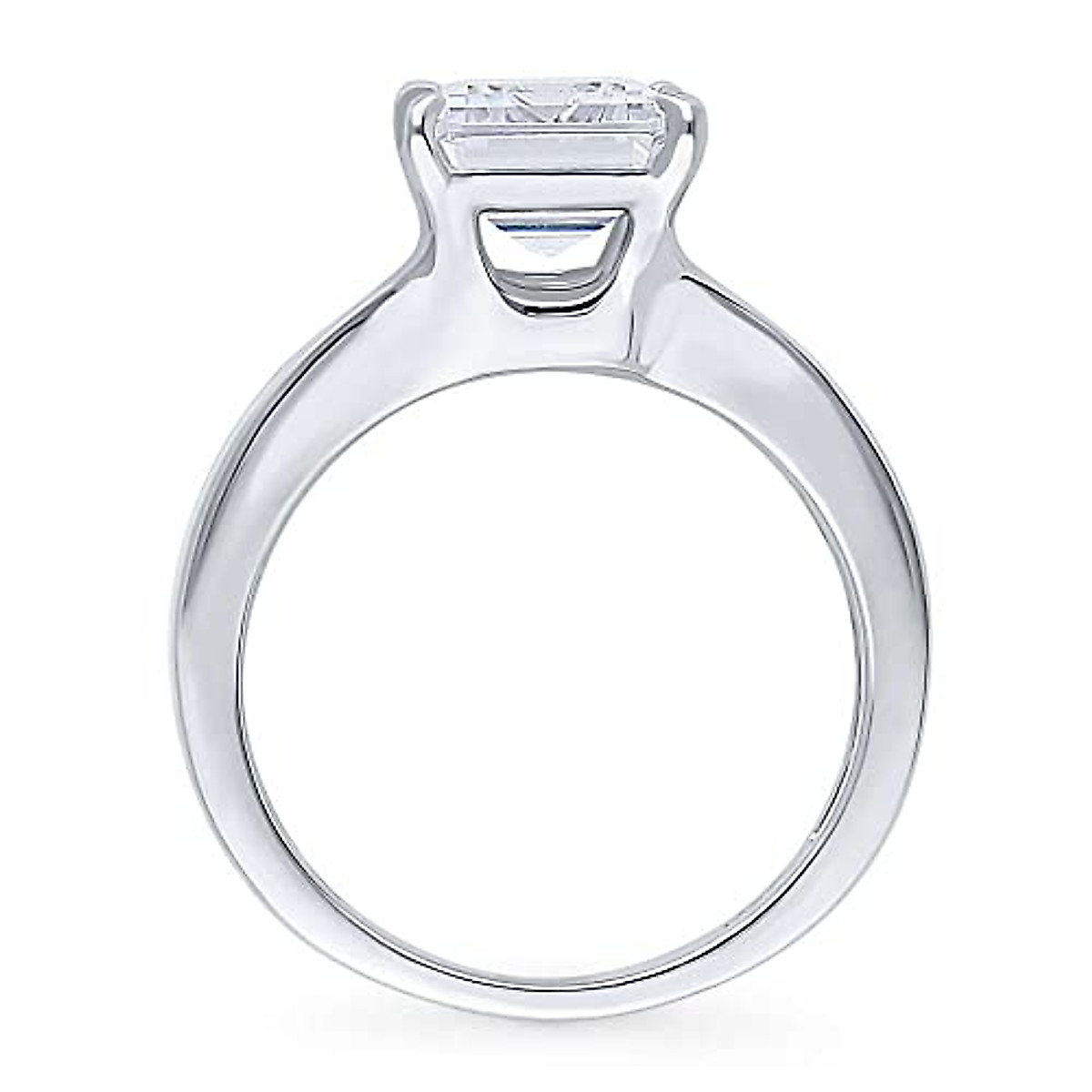 BERRICLE Sterling Silver Solitaire Wedding Engagement Rings 3.8 Carat Emerald Cut Cubic Zirconia CZ Cocktail Promise Ring for Women, Rhodium Plated Size 7