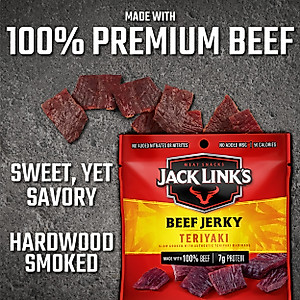 Jack Link's Beef Jerky, Teriyaki, Multipack Bags - Flavorful Meat Snack for Lunches, Ready to Eat - 7g of Protein, Made with Premium Beef, No Added MSG - 0.625 oz (Pack of 20)