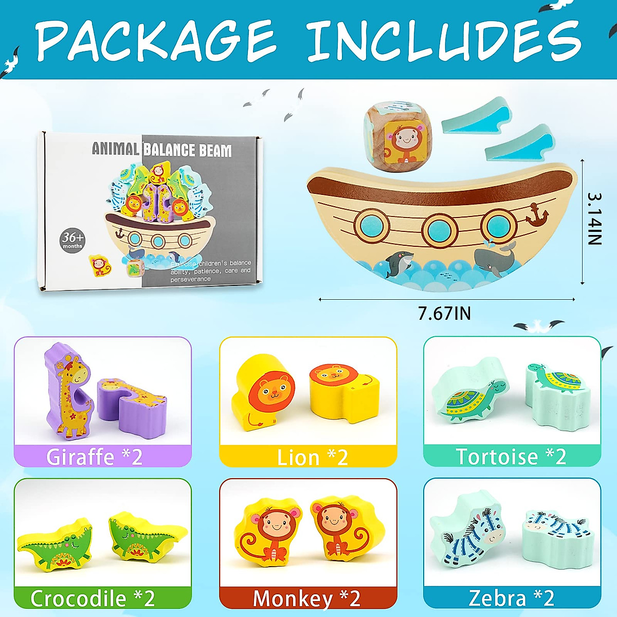 AluAbi Board Games for Kids & Adults, Noah's Ark Wooden Balance Stacking Toys,Stacking Blocks Balance Game, Bible Story Toys Baptism Gift for Boys Girls,Perfect for Family Games Night,Birthday Gift