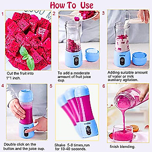 Portable Blender, Personal Size Blender for Smoothies and Shakes, Mini Blender Portable 2000mAh USB Rechargeable with Six Blades, Electric Blender Sports,Travel,Gym (Blue)