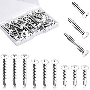 120 Pcs #8 White Pan Head Screw White Sheet Metal Screws Self Tapping Screws for Metal Quad Drive Self Tapping Drill Screws Cargo RV Exterior Fasteners, Enclosed Trailer Repair Screws,3 Sizes