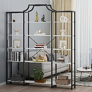 Auromie Triple Wide 5-Tier Bookshelf, 70.87" L x 79.13" H Extra Large Bookcase, Tall Open Etagere Display Shelf with Metal Frame, Freestanding Modern Storage Shelves for Home Office, Black&White