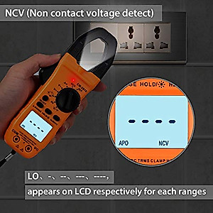CAMWAY Portable Clamp Meter Digital 6000 Counts AC/DC Current TRMS AMP OHM Tester Capacitance Multimeter with Alligator Clips