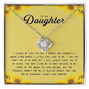 To My Daughter Gift, Love Knot Necklace From Mom, Necklaces For Beautiful Daughter From Dad, Pendant Necklace with Meaningful Message Card, Greeting Cards Gifts Daughter Birthday Christmas (Standard Box)