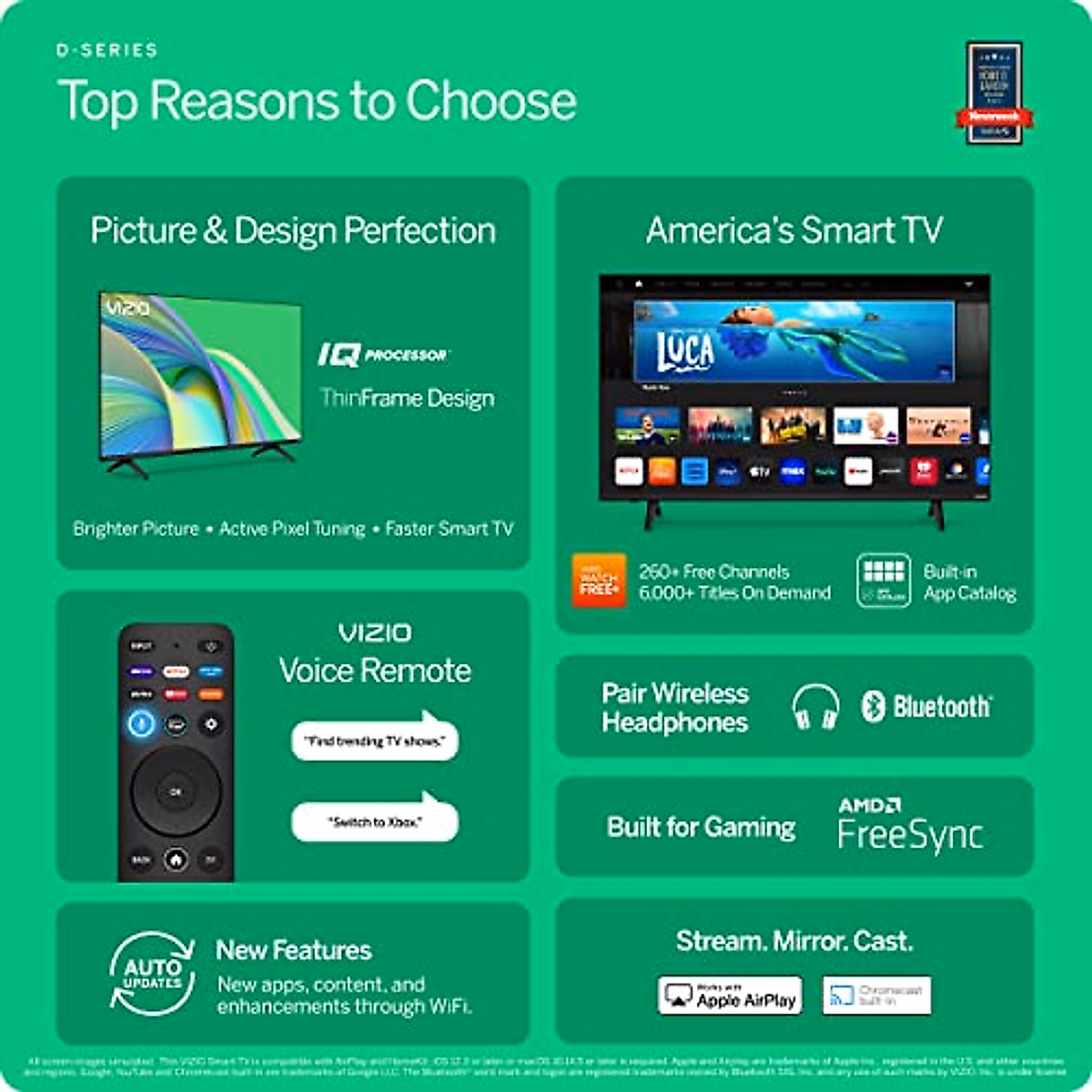 VIZIO 24-inch D-Series FHD LED Smart TV w/Bluetooth Headphone Capable & 2.0 Home Theater Sound Bar with DTS Virtual:X, Bluetooth, Voice Assistant Compatible, Includes Remote Control - SB2020n-J6