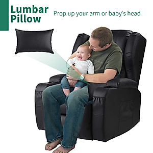 URRED Nursery Rocking Chair Glider, Swivel Rocker Recliner Chairs, Glider Rocker Nursery Recliner with Cup Holders, Side Pockets, Manual Recliner, Faux Leather (Black)