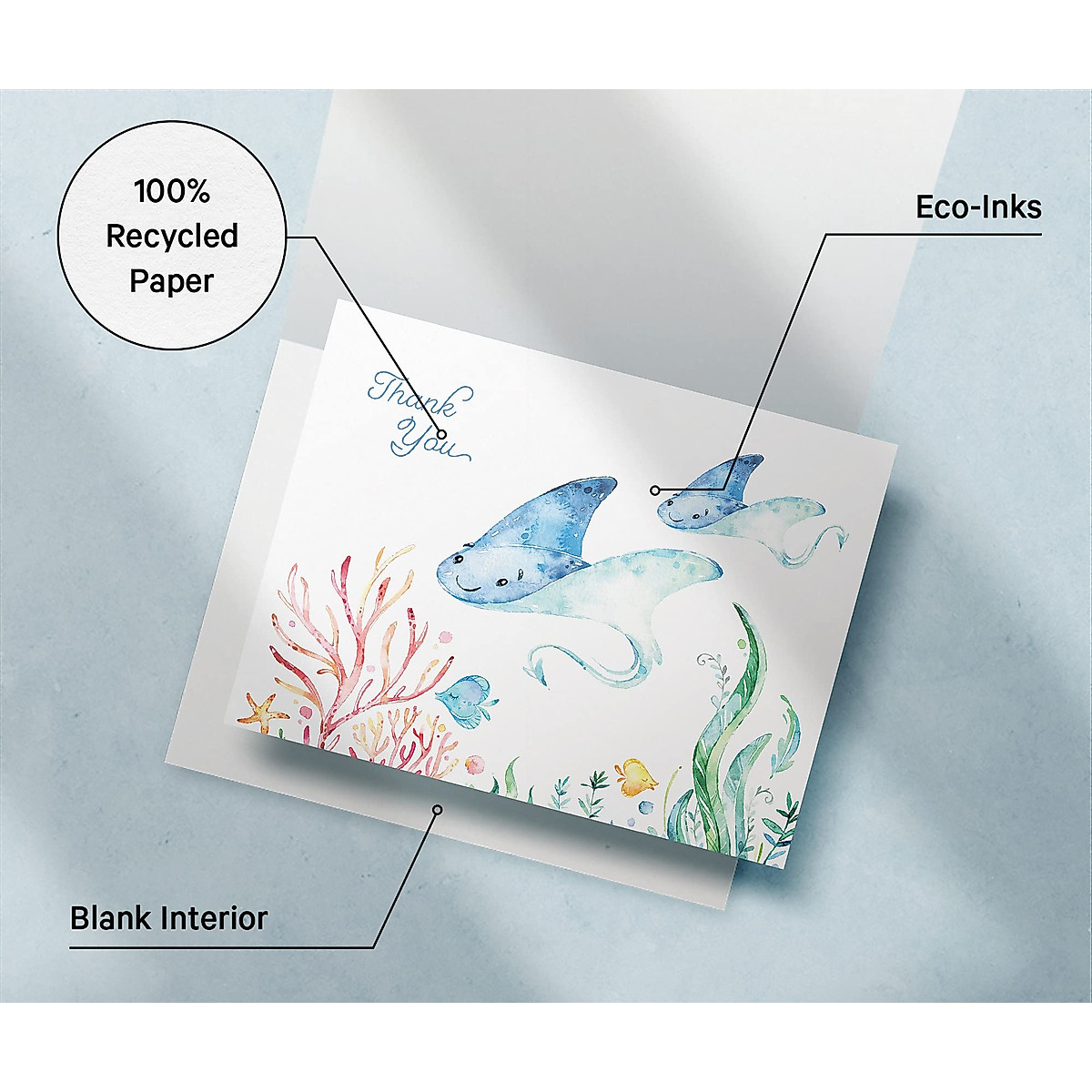 Twigs Paper - Baby Shower Thank You Cards - Ocean Themed Assorted Thank You Card Set - 24 Blank Cards With Envelopes - Eco Friendly Stationery - (5.5 x 4.25 Inch) - Made In USA