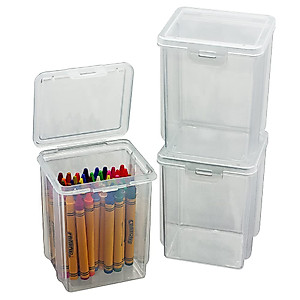 EZOWare 9 Pieces Clear Plastic Flip Top Latching Storage Box Container, Stackable Hinged Organization Bins With Latch Lid For Craft Room, Small Hobby - 3 Sizes