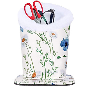 MOSISO Eyeglasses Holder, Plush Lined PU Leather Daisy Stand Case with Magnetic Base, White