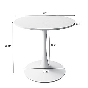 DKLGG 32" Modern Round Dining Table with Printed Marble Table Top, Metal Base Pedestal Table Tulip Table Kitchen Table for 2-4 Person for Small Space Home, End Table Leisure Coffee Table, Marble