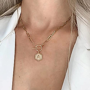 IEFWELL Dainty 14K Gold Plated Paperclip Chain Necklace for Women - Layered Initial Necklace