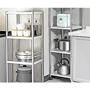 JEPRECO 4-Tier Stainless Steel Shelving Unit with Wheels 15.7" L x 13.8" W x 43.5" H for Narrow Places, Kitchen Baker's Rack Cart for Kitchen Office Home, Multi-Purpose Organizer Rack