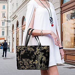 Womens Handbag Gold Bird Crane Tree Leather Tote Bag Top Handle Satchel Bags For Lady