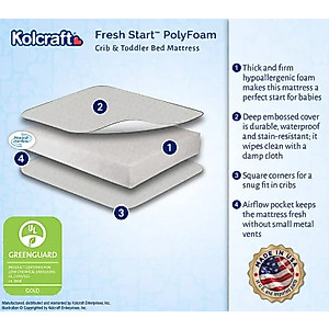 Kolcraft Fresh Start Premium Hypoallergenic Foam Crib Mattress & Toddler Bed Mattress, Non-Toxic Sustainable Waterproof Baby Crib Mattress, GREENGUARD GOLD Air Quality Certified, Made in USA, 52"x28"