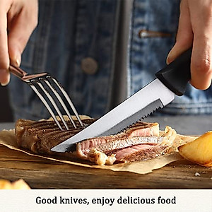 Wanbasion Black Stainless Steel Serrated Steak Knives Set of 8, Steak Knives Dishwasher Safe -Scratch Resistant