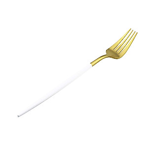 Gugrida White Gold Flatware, Royal 5 Piece Matte White Handle 18/10 Stainless Steel Tableware Sets for 1 Including Forks Spoons Knives, Camping Silverware Travel Utensils Set Cutlery (White Gold)