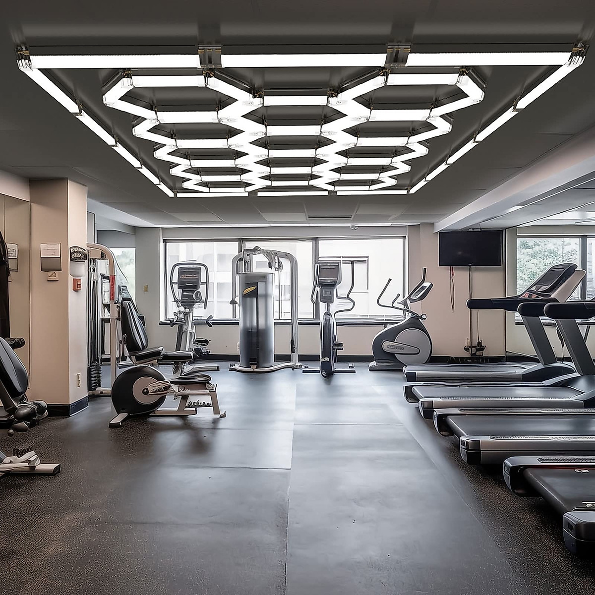 soges Hexagon Led Garage Light,14 Grid Systems Led Shop Lights for Garage/Workshop/Car Detailing Shop/Salon with White Border, 6500K,64720LM,534W, AC 100-240V 95.7(W) x 190.5 (L) Inch