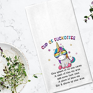 Cup of Fuckoffee Funny Unicorn Microfiber Kitchen Tea Bar Towel Gift for Women