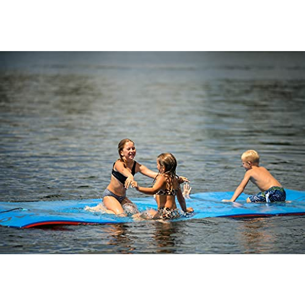 Aqua Lily Pad USA20 All American 20 Foot 2 Layer Water Lake Playground Floating Foam Island Mat with Storage Straps and Pad Protectors, Red and Blue