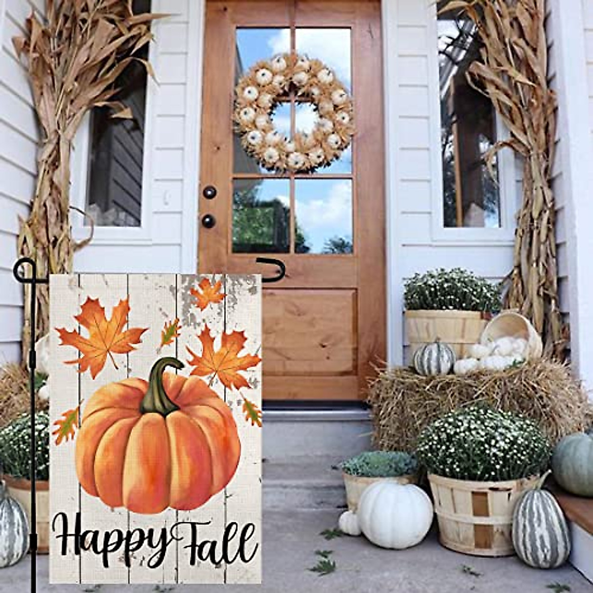 Happy Fall Garden Flag 12×18 Inch Double Sided Vertical Thanksgiving Yard Autumn Pumpkin Outdoor Decor DF076