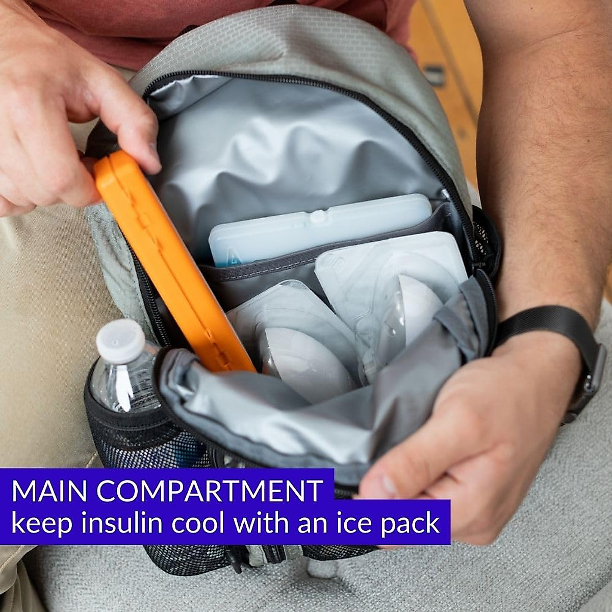 Sugar Medical - Insulated Diabetes Sling Backpack - Multi Pocket, Zip Secured Backpack w/Elastic Loops and Adjustable Straps for Diabetic Medical Supplies (Haze Grey) …