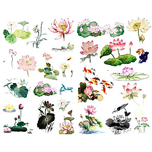 Seasonstorm Ink Painting Lotus Precut Decoration Album Planner Stickers Scrapbooking Diary Sticky Paper Flakes (PK389)