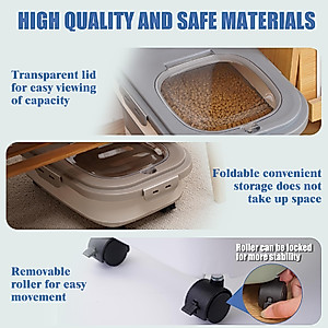 Collapsible Dog Food Storage Container with Lids, Airtight 30 35 Lbs Rice Cereal Flour Sugar Containers Dispenser, Sealable 20 25 Lbs Dog Pet Cat Bird Seed Kitchen Holder Bin Bucket with Rolling Wheel