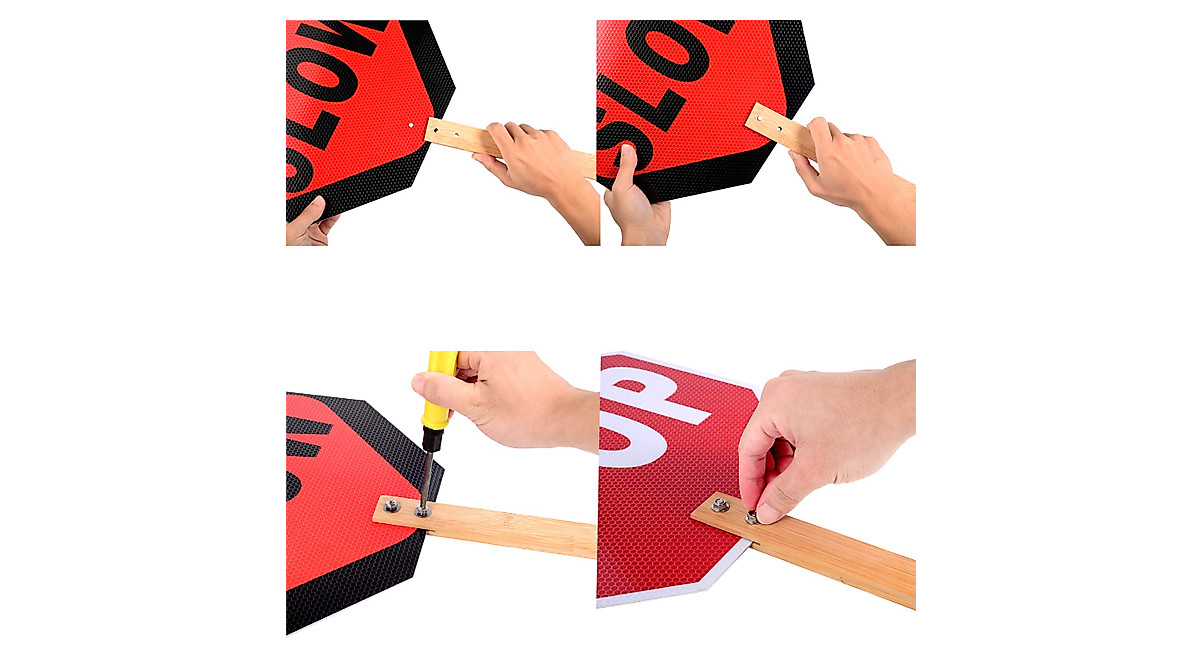 Kichwit Stop Slow Sign - 13" Reflective Handheld Traffic Sign
