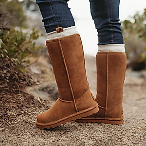 BEARPAW Women's Elle Tall Vegan Hickory Size 7 | Women's Slip On Boots | Comfortable Suede Winter Boot
