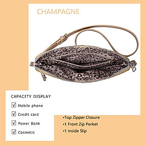 DAVIDJONES Top Zip Crossbody Bags for Women, Faux Leather Metallic Envelope Shoulder Bag Cell Phone Crossbody Purse with Long Strap-Champagne