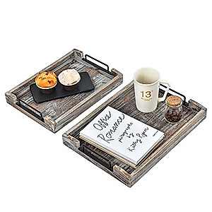 VERGOODR Country Rustic Torched Wood Nesting Breakfast Serving Trays with Handles, Set of 3 (Torched Wood)
