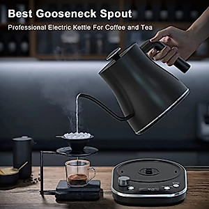Gooseneck Electric Kettle, WiFi Smart Electric Kettle Temperature Control, Pour Over Kettle and Tea Kettle, TUYA App Control, 1200W Quick Heating, 100% Stainless Steel, 0.8L, Matte Black