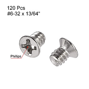 uxcell #6-32 x 13/64" Phillips Flat Head Screws Fastener Silver Tone for Laptop PC TV Fan Switch 120pcs