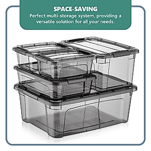 Tribello 6 Quart Storage Containers with Lids, Plastic Storage Bins with Latching Lids For Organizing - Tinted - (11.5’ x 8” x 6”) - Set of 4 - Made in EU